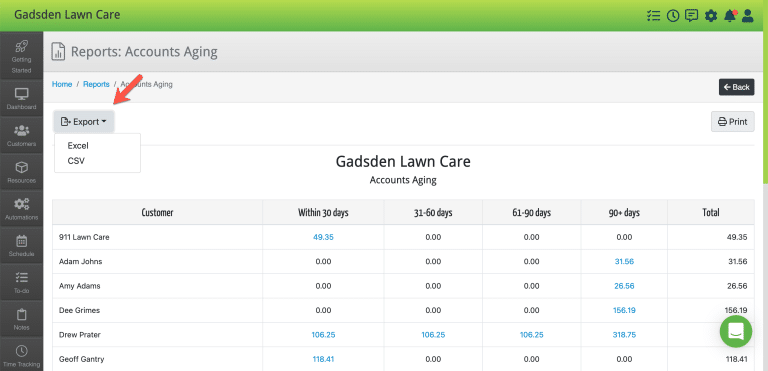 Generate an Accounts Receivable Aging Report – LawnPro Software Help