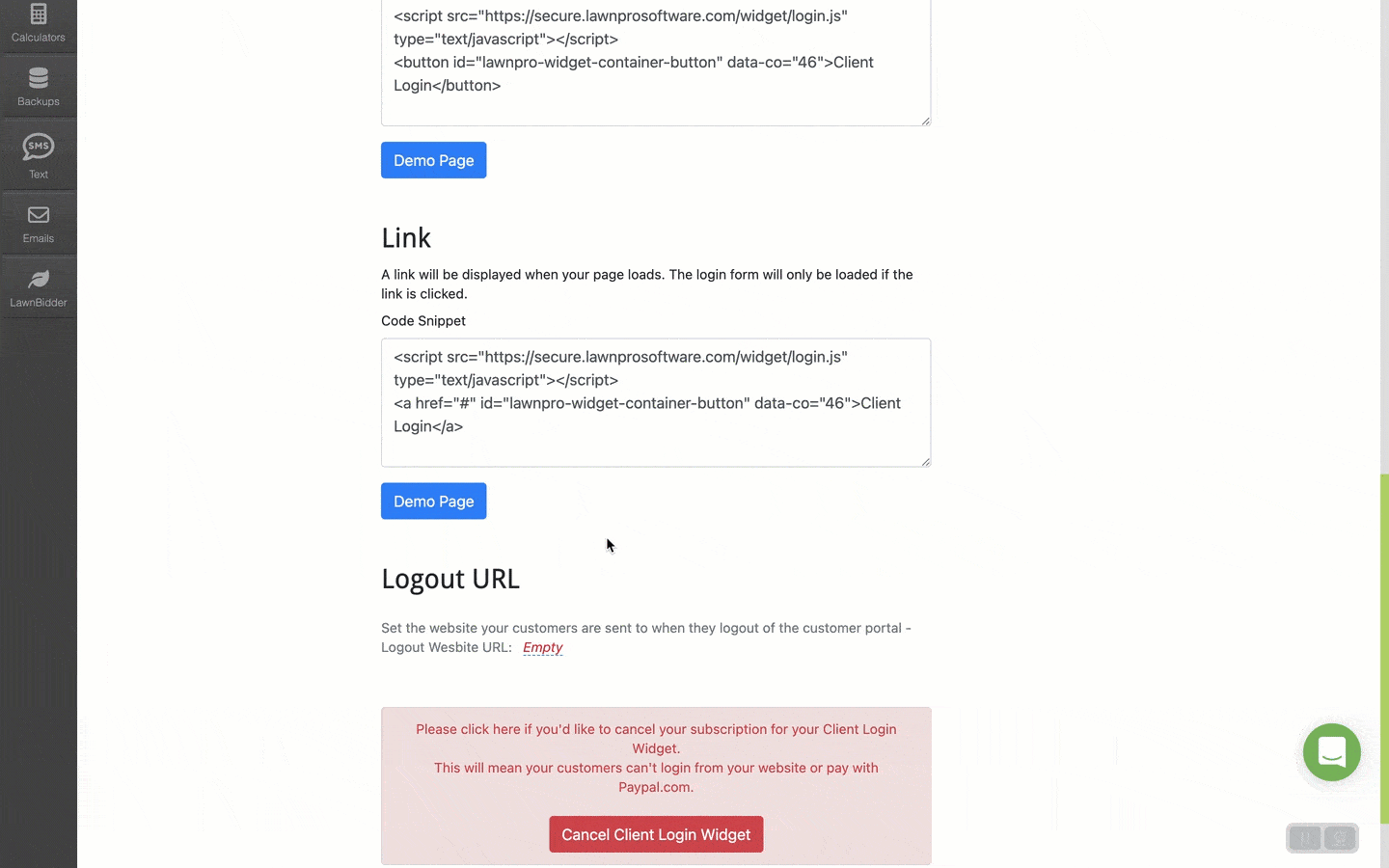 Client Login Widget – LawnPro Software Help