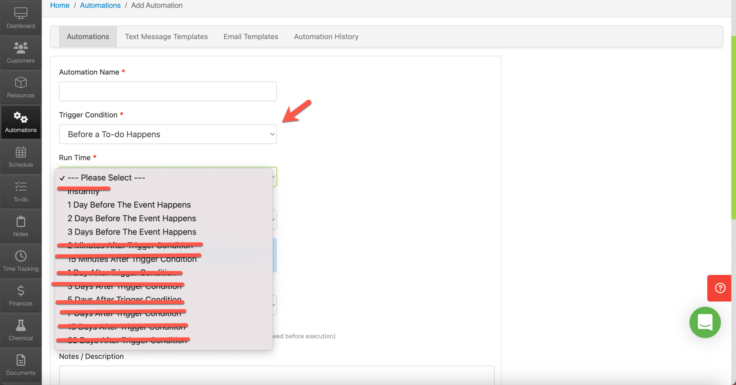 Automation Trigger Conditions Lawnpro Software Help