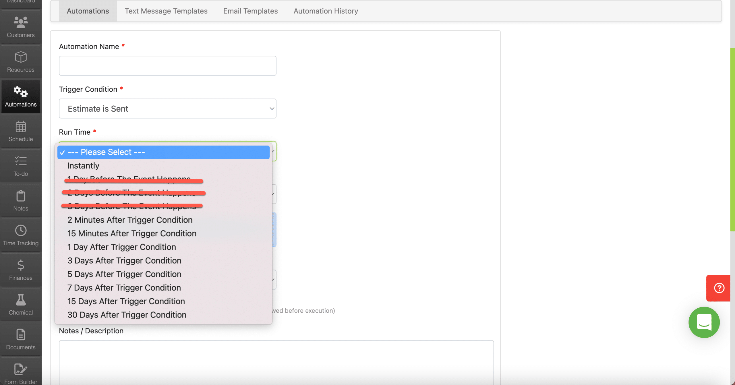 Automation Trigger Conditions – LawnPro Software Help