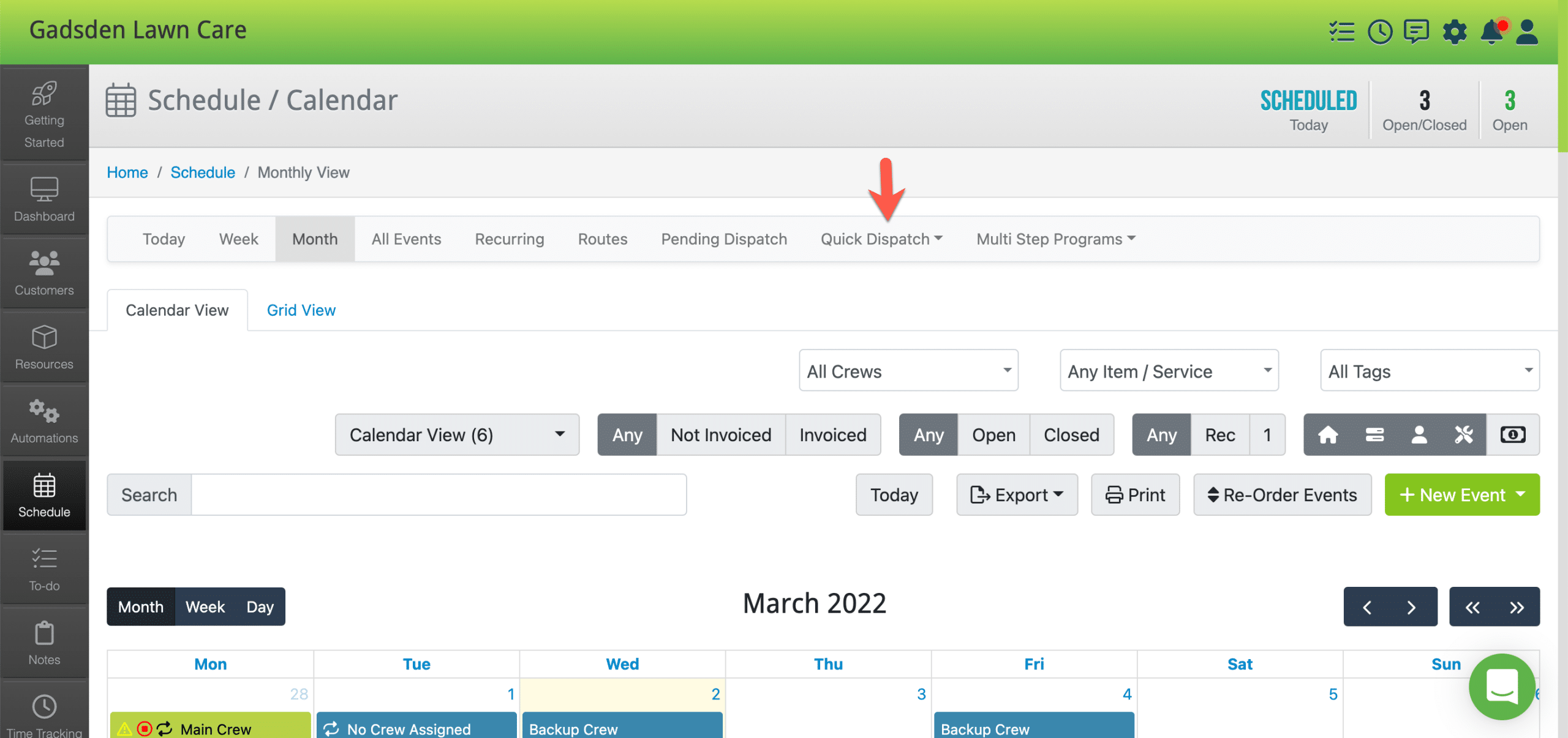 Main Schedule Page Overview – LawnPro Software Help