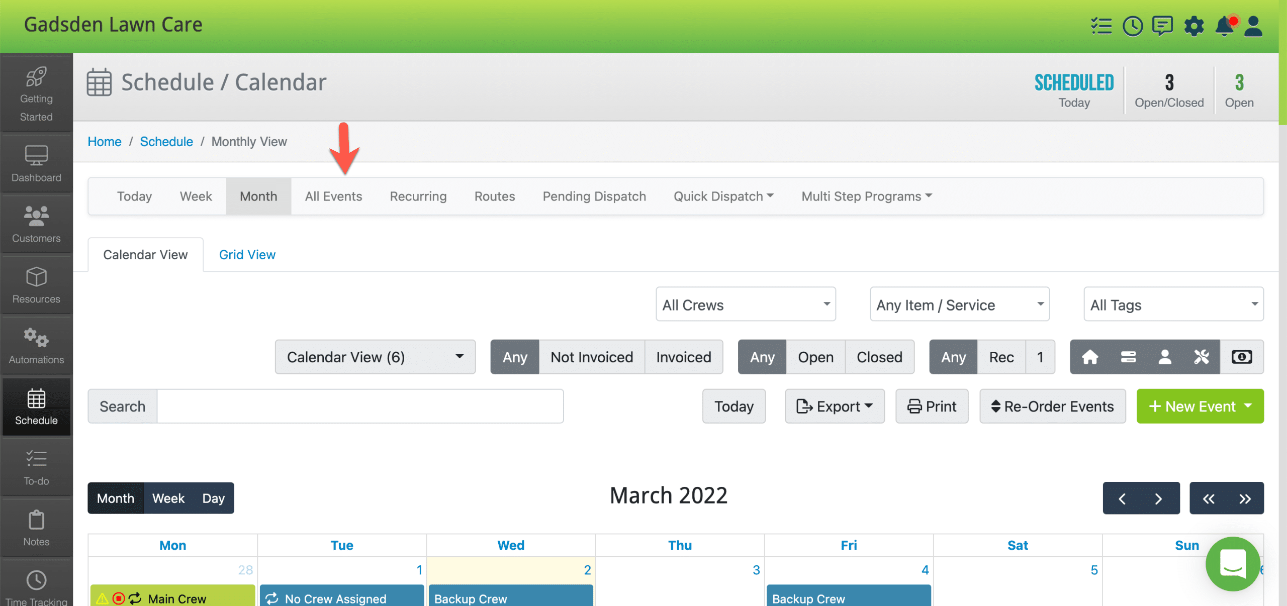 Main Schedule Page Overview – LawnPro Software Help
