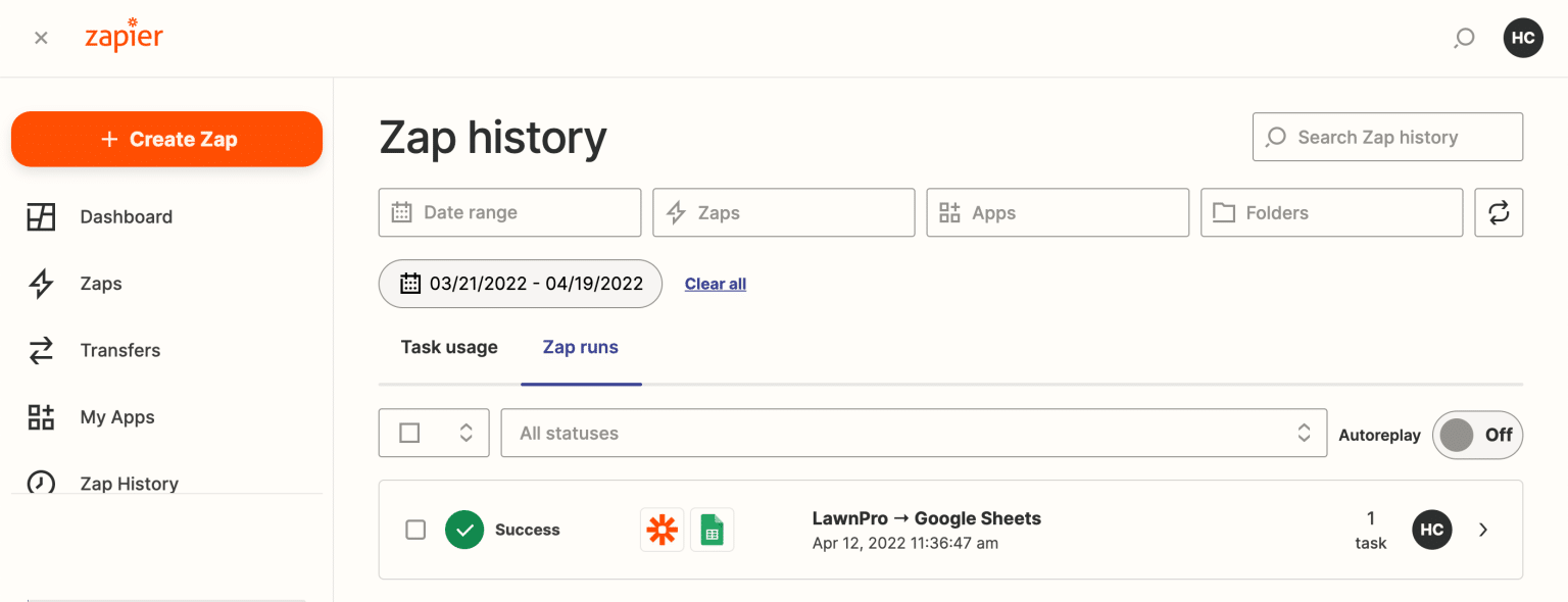 View and Manage Zap History – LawnPro Software Help