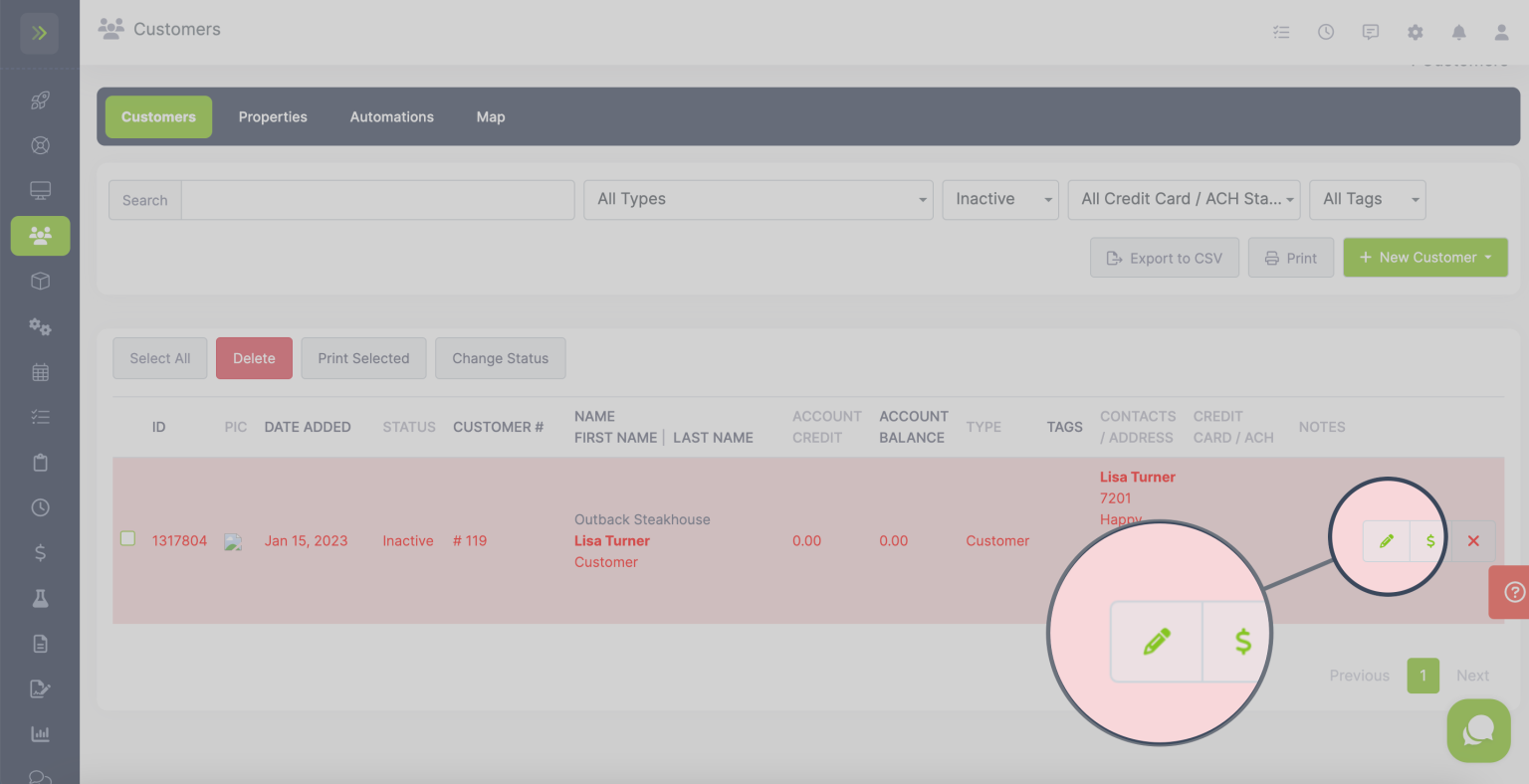 Change Customer Status – LawnPro Software Help