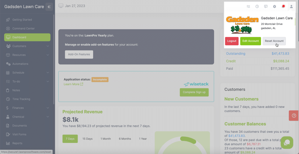 Reset Your Account – LawnPro Software Help