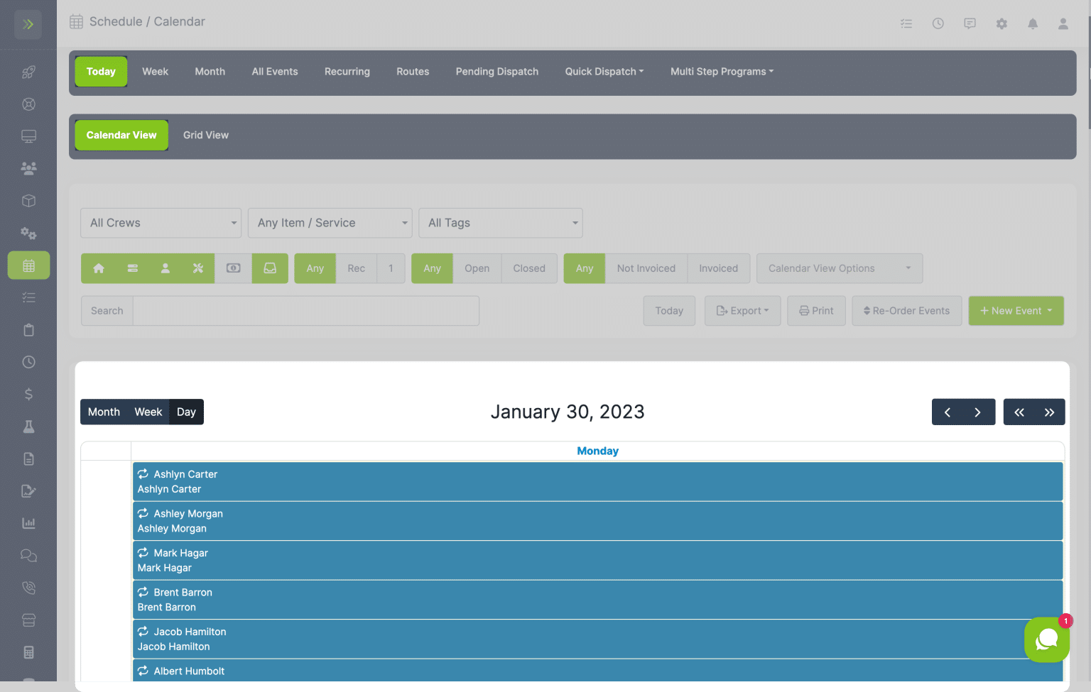Main Schedule Page – LawnPro Software Help