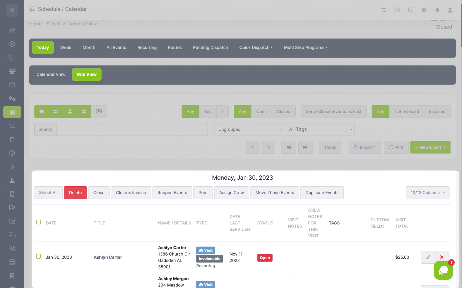 Main Schedule Page – LawnPro Software Help
