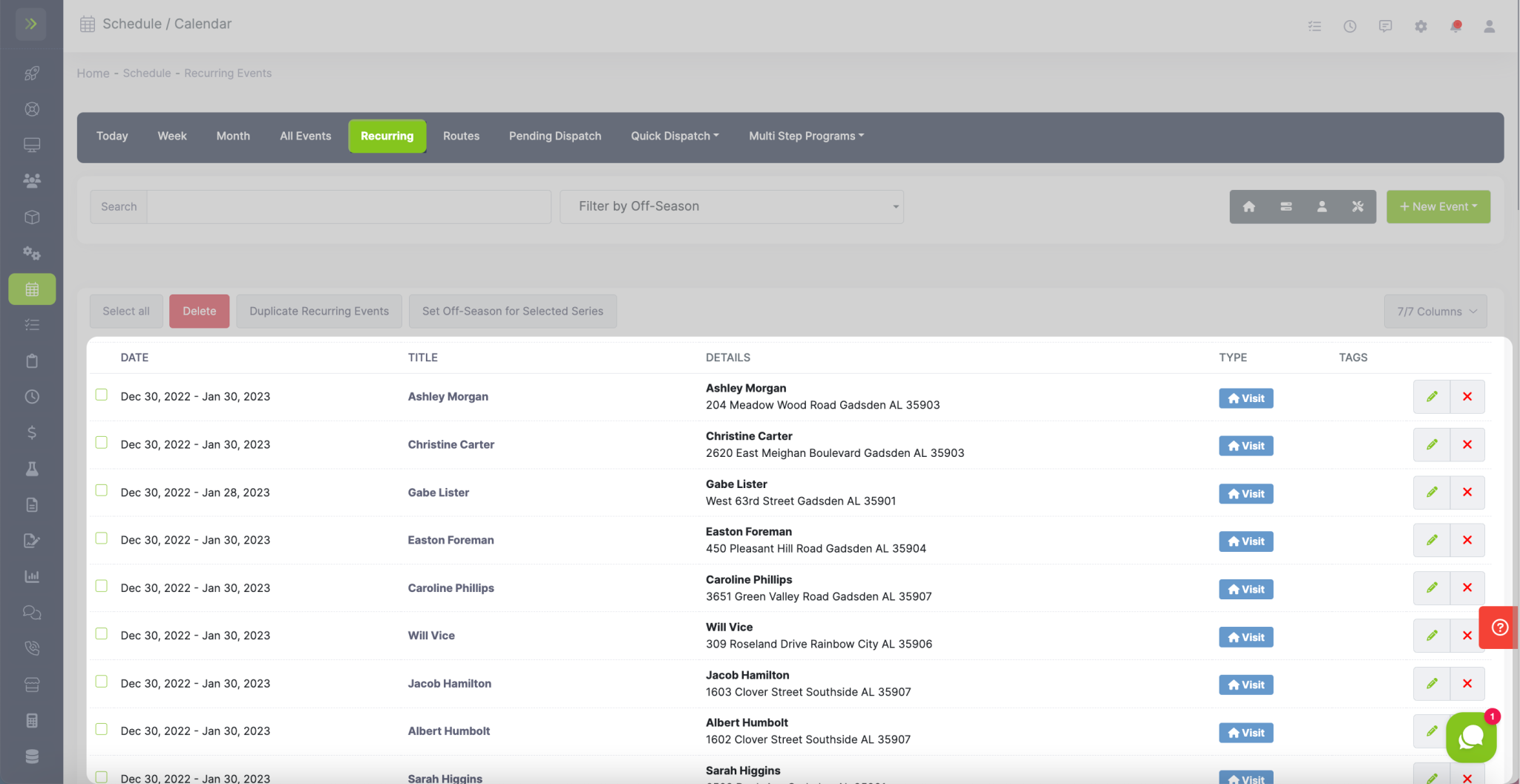 Main Schedule Page – LawnPro Software Help