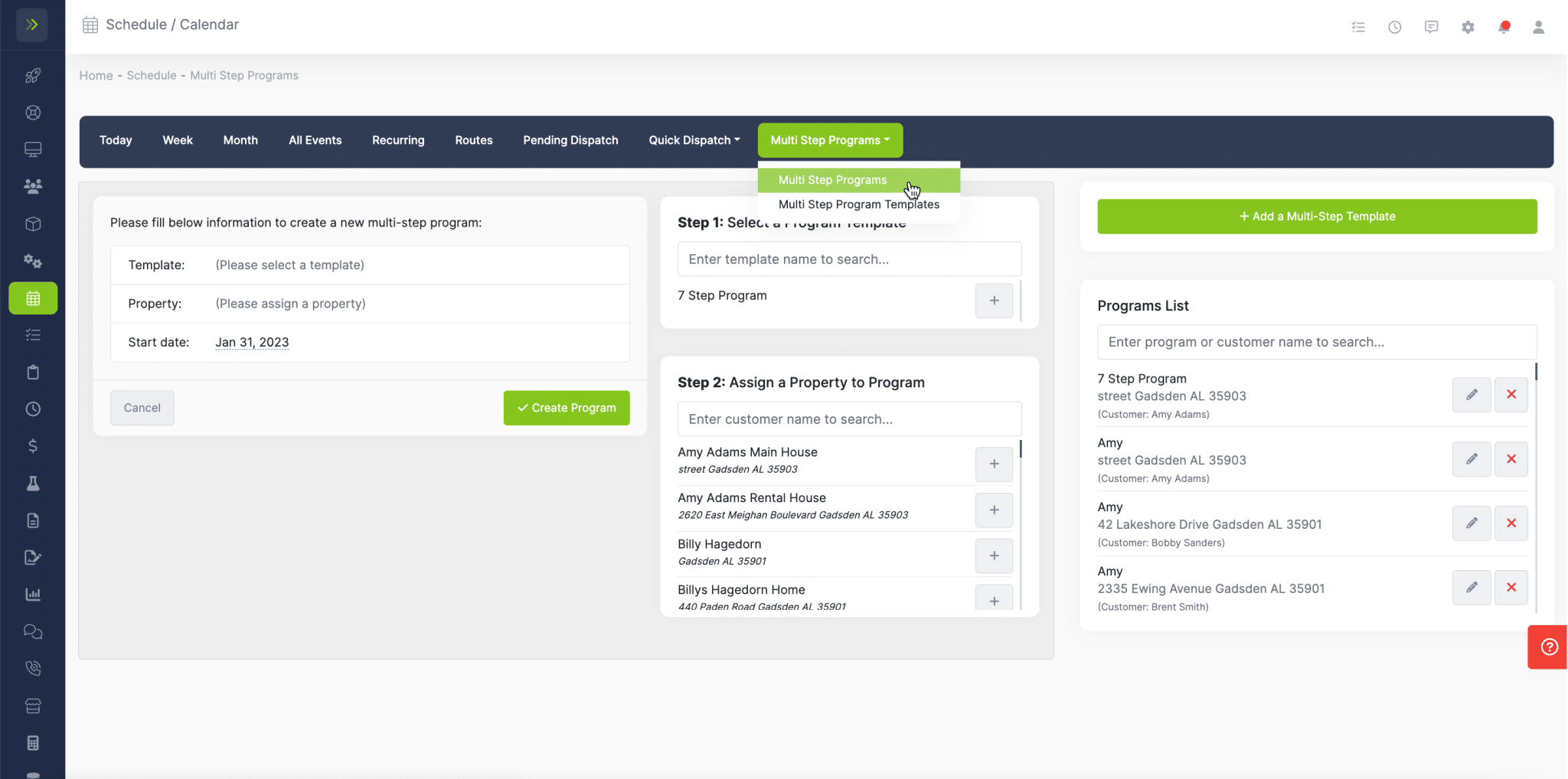 Main Schedule Page – LawnPro Software Help