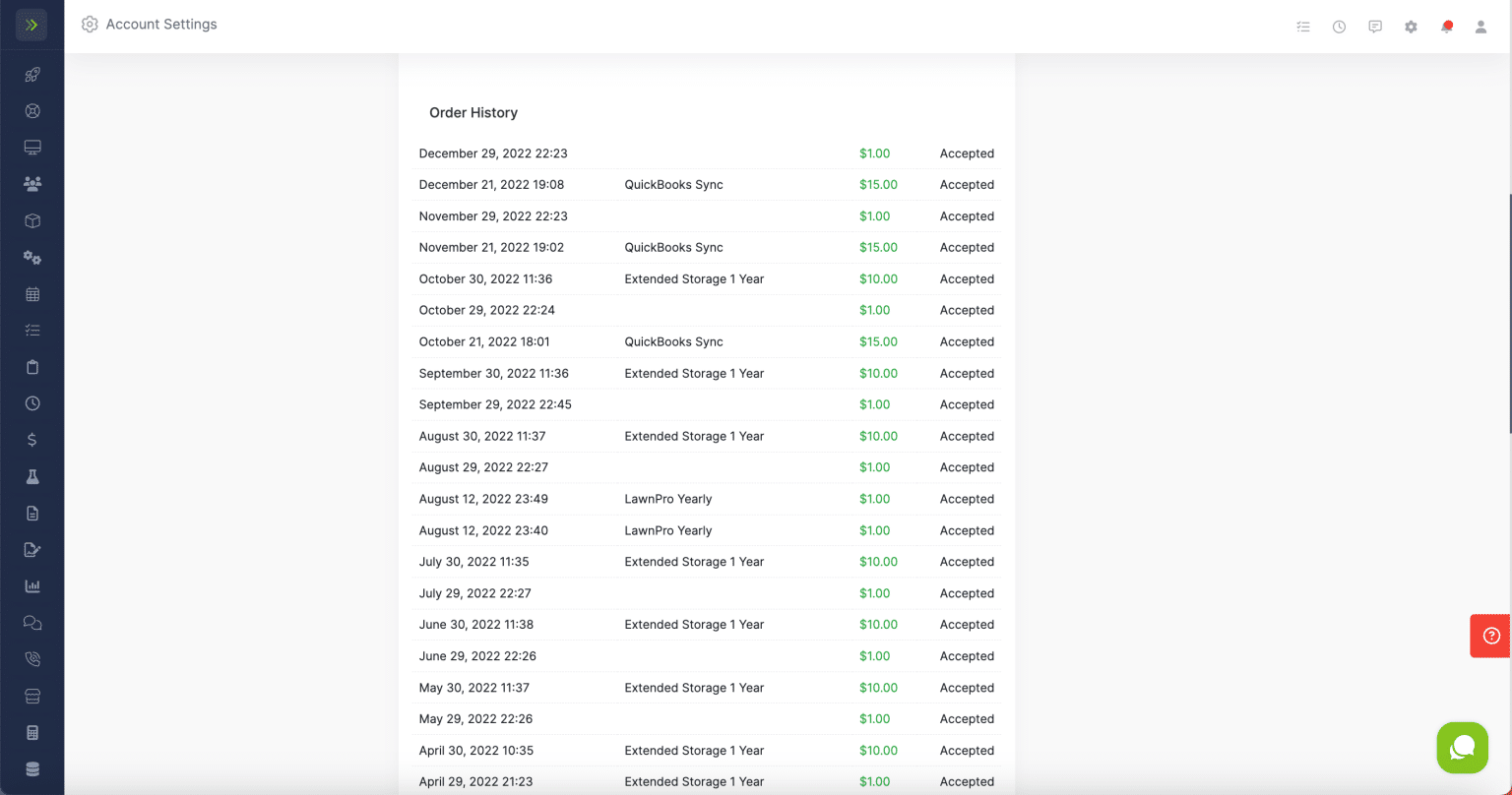 Billing History – LawnPro Software Help