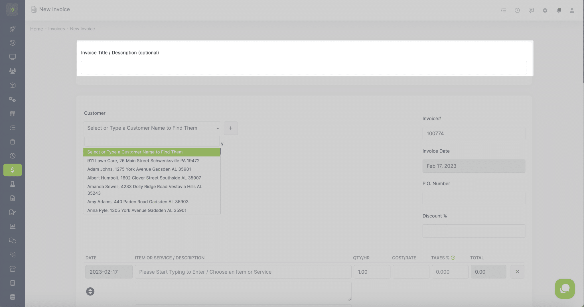 Creating an Invoice – LawnPro Software Help