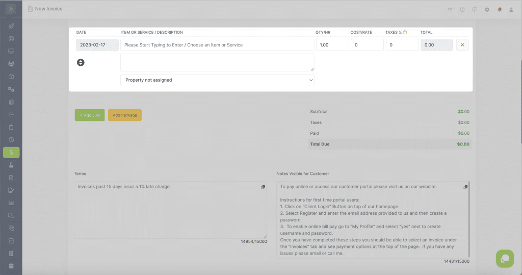 Creating an Invoice – LawnPro Software Help