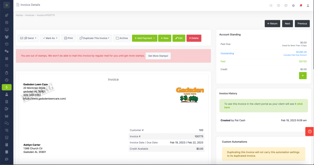 Creating an Invoice – LawnPro Software Help
