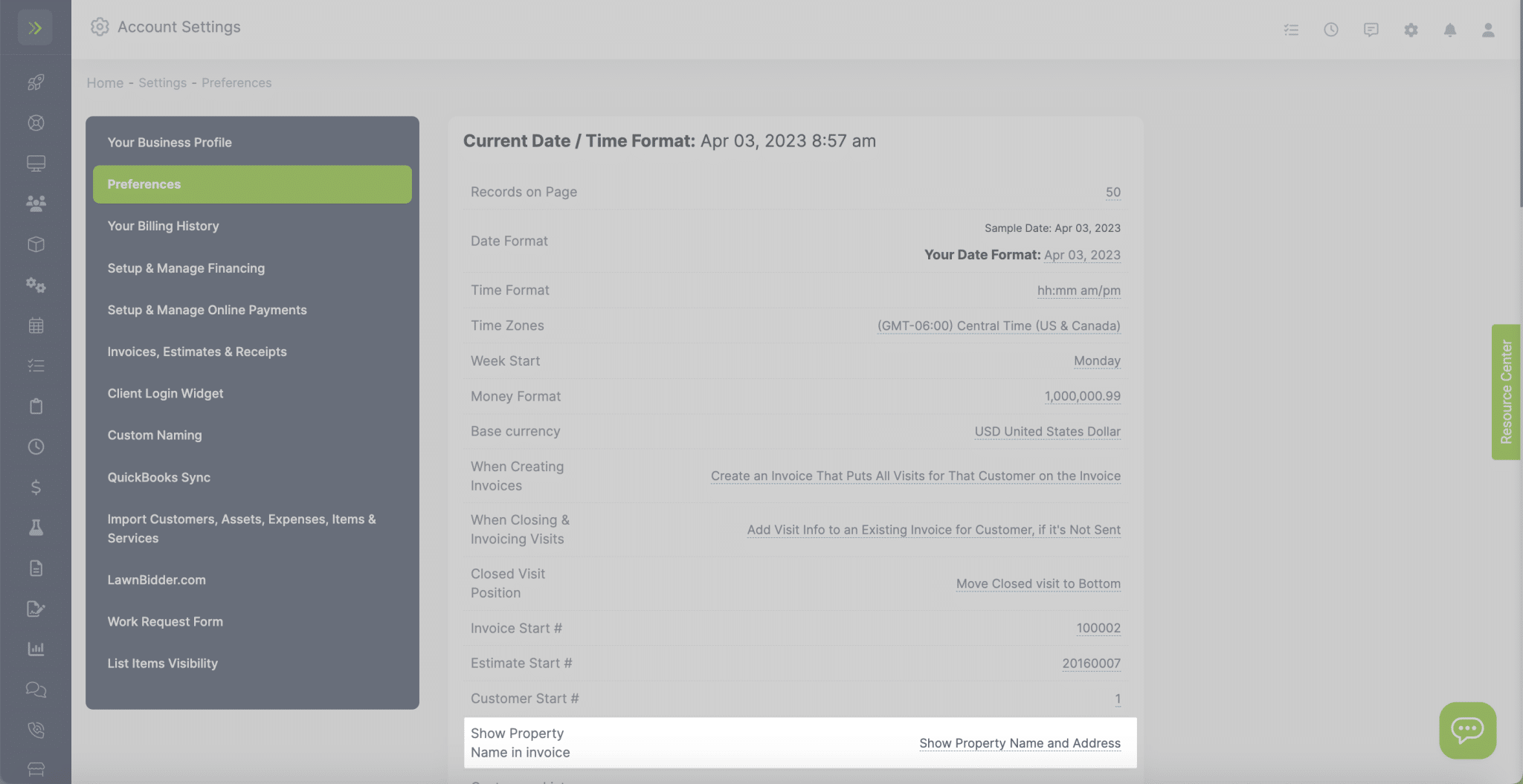 Preference Settings – LawnPro Software Help