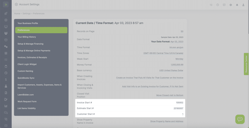 Preference Settings – LawnPro Software Help